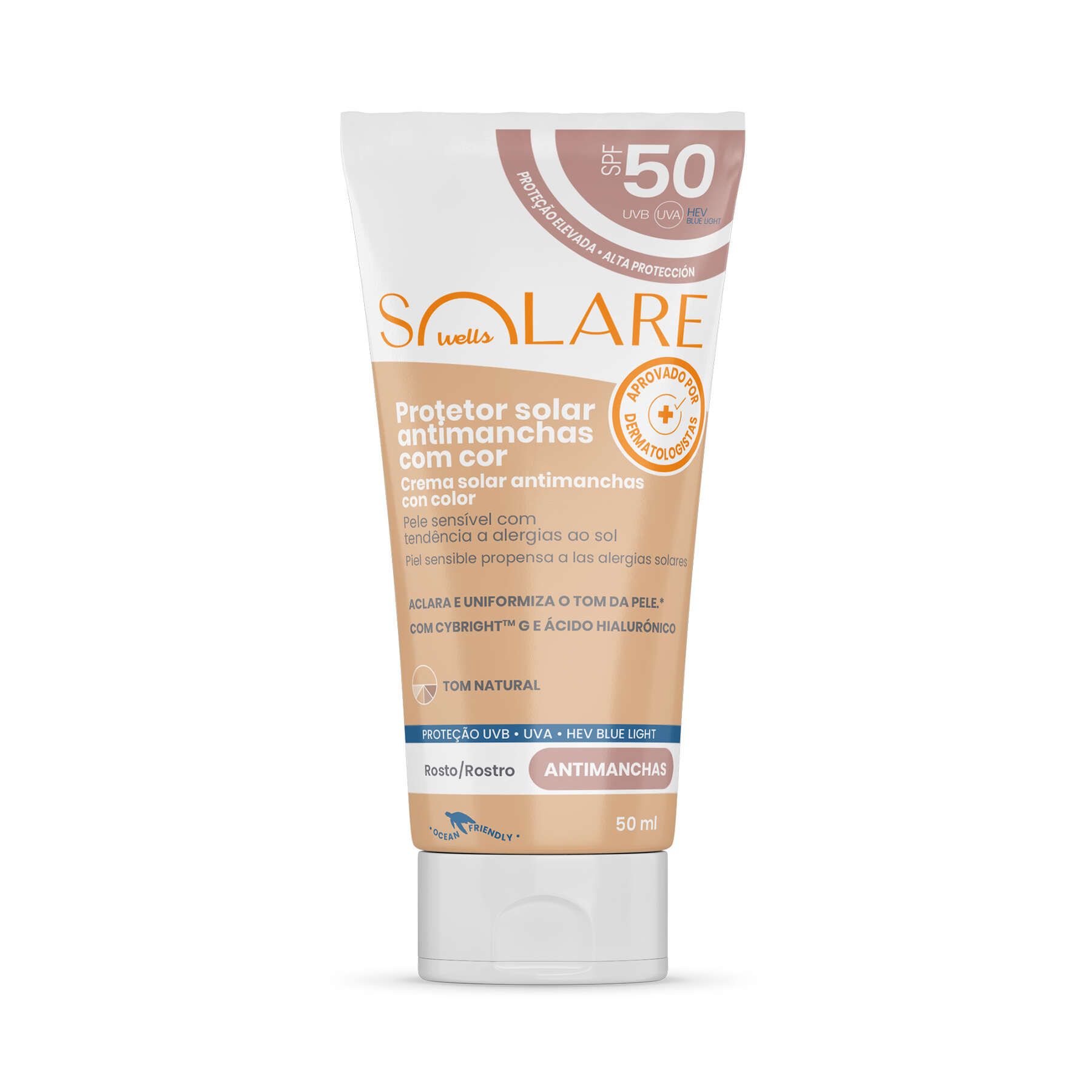 Protetor Solar Rosto Antimanchas Cor SPF50 Solare | Wells