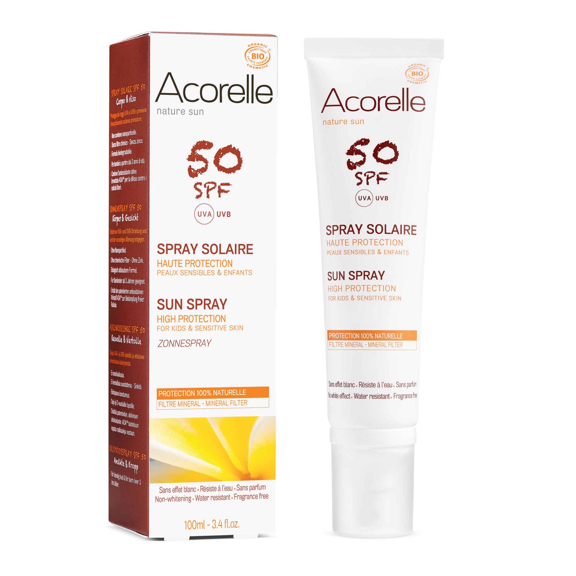 Protetor Solar Mineral em Spray SPF50+ Acorelle | Wells